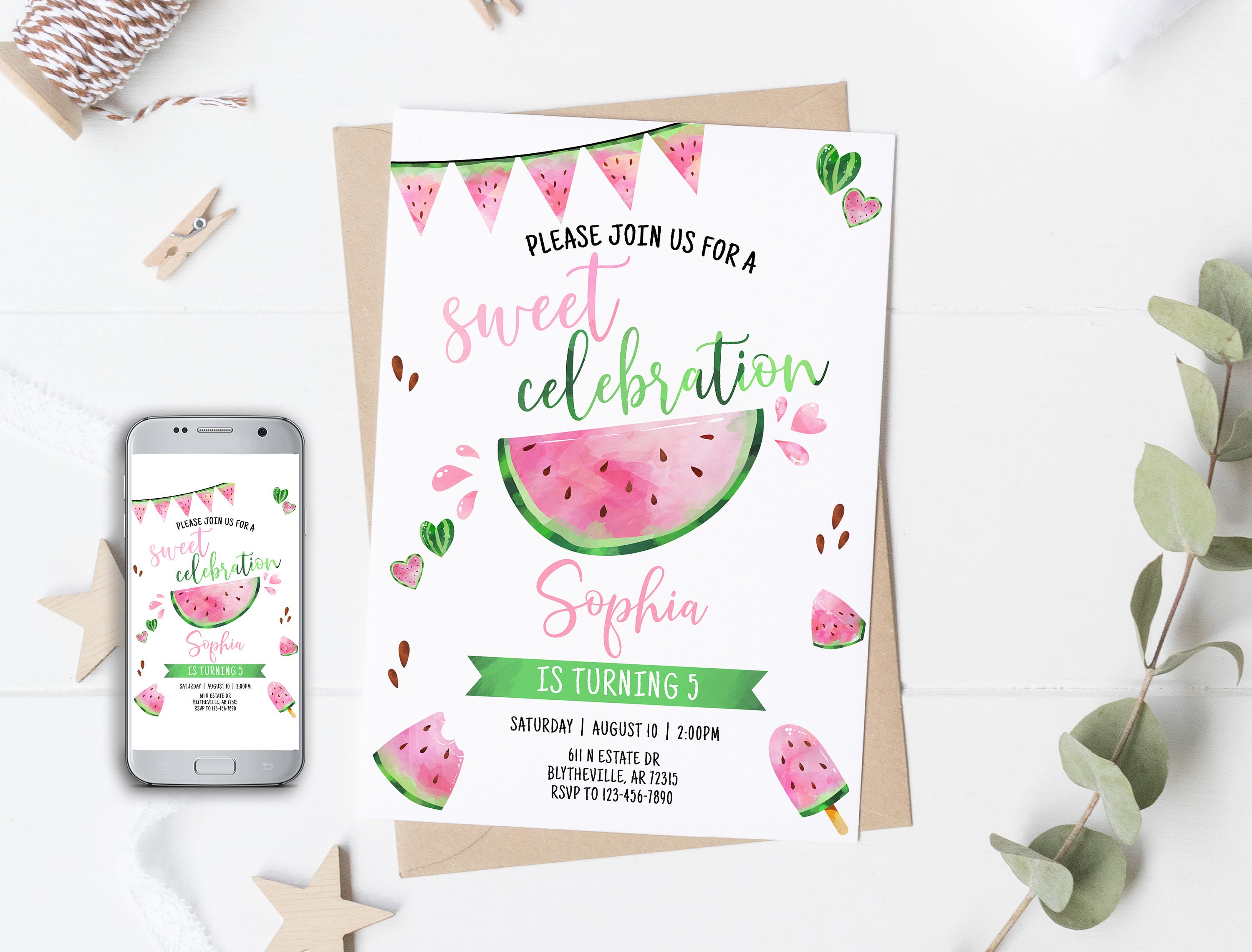 Editable Watermelon Invitation Any Age Pink Watermelon Party Invitation ...