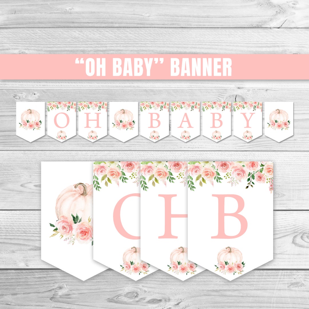 Oh Baby Banner Pink Pumpkin Baby Shower Banner Girl Pumpkin Baby Shower ...