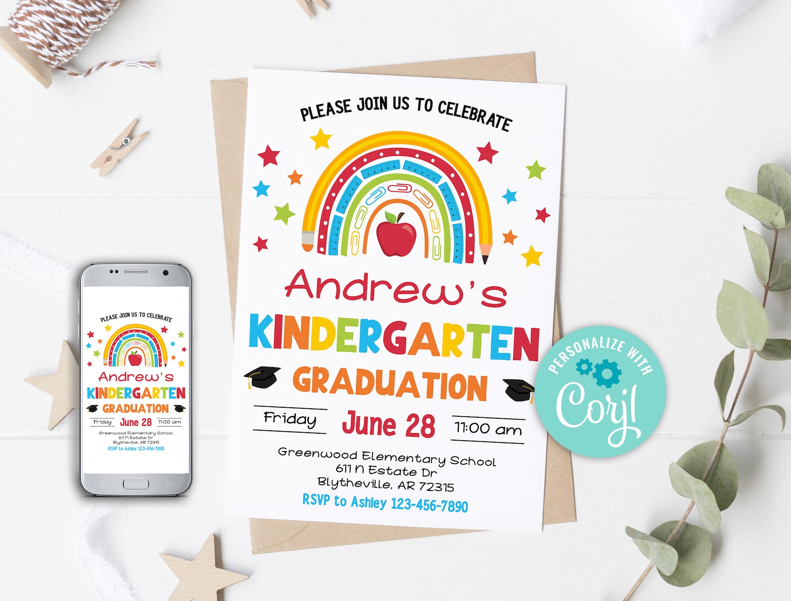 Editable Kindergarten Graduation Invitation Graduation Party Invitation ...