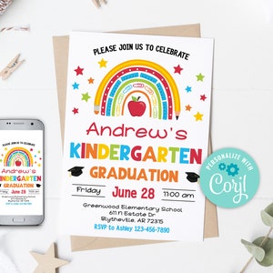 Editable Kindergarten Graduation Invitation Graduation Party Invitation ...