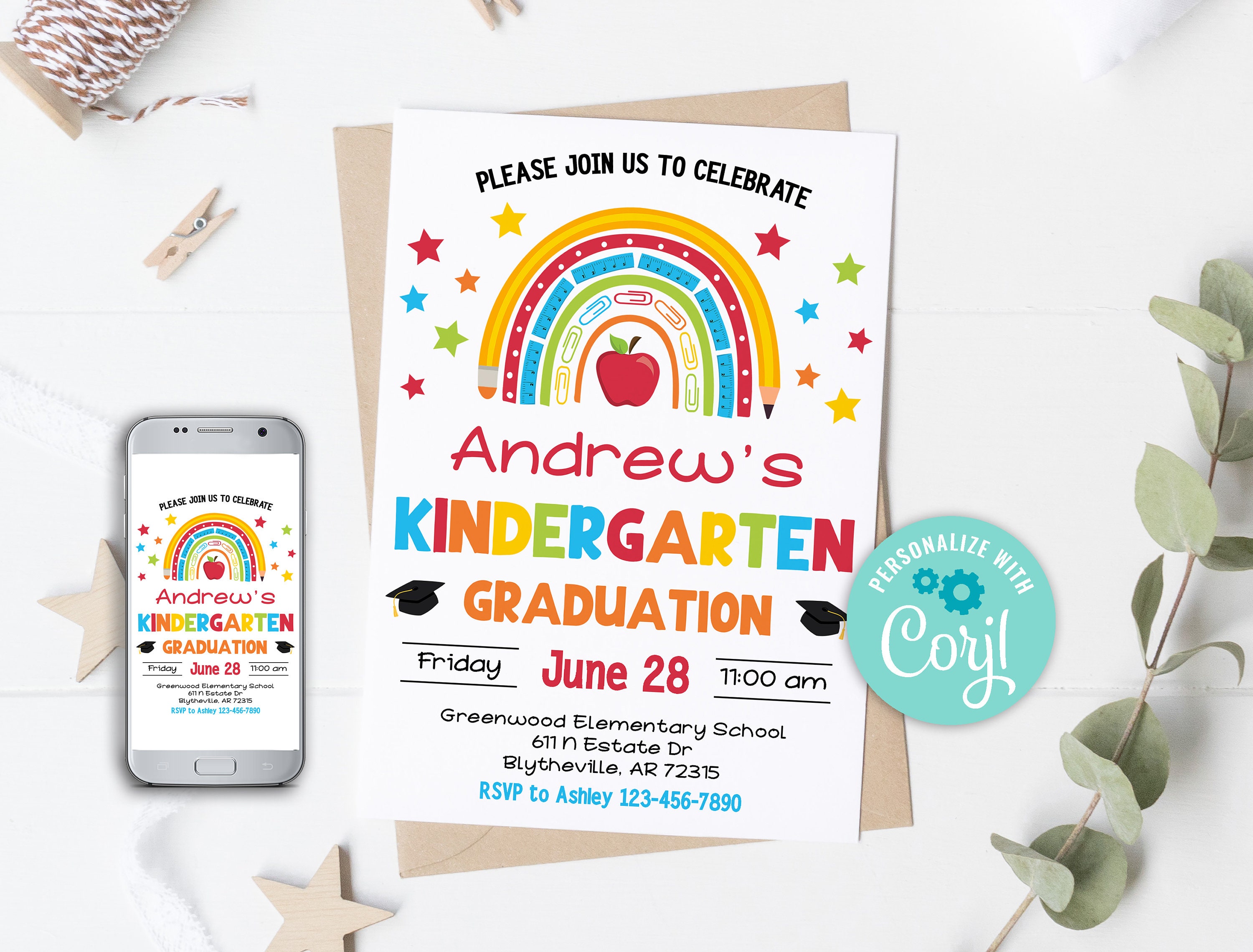 Editable Kindergarten Graduation Invitation Graduation Party Invitation ...