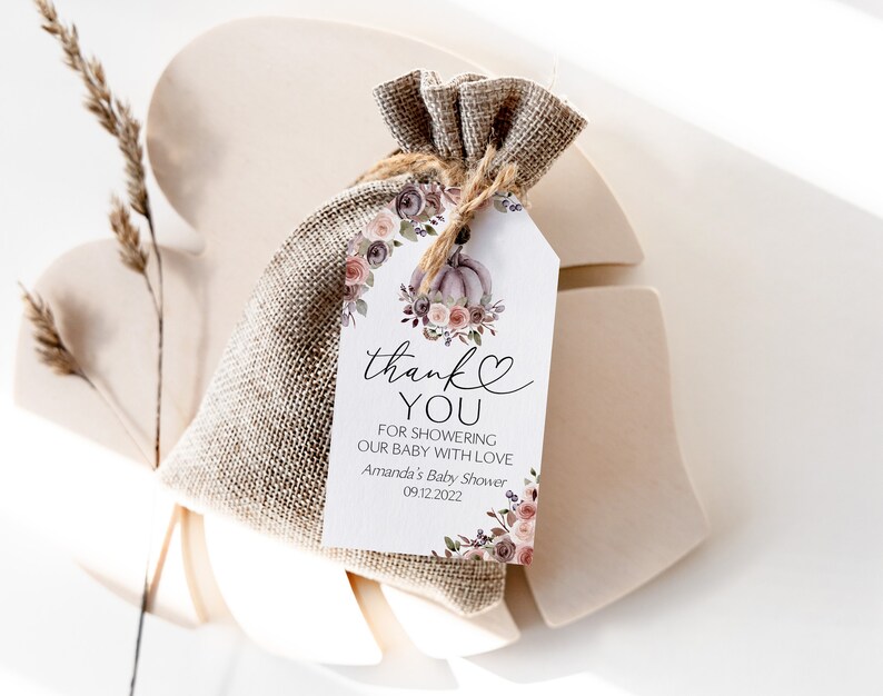 EDITABLE Pumpkin Thank You Tags Autumn Floral Pumpkin Favor - Etsy