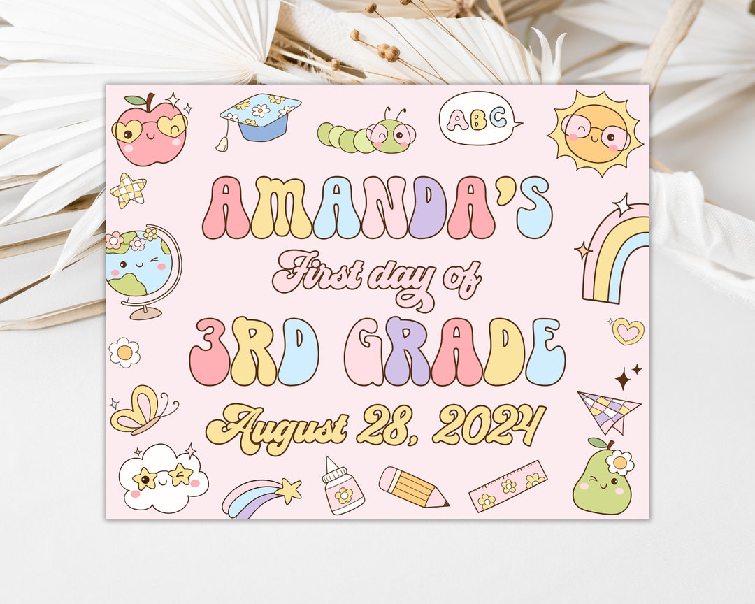 Editable First Day of 3rd Grade Sign Girly Groovy First Day of School ...