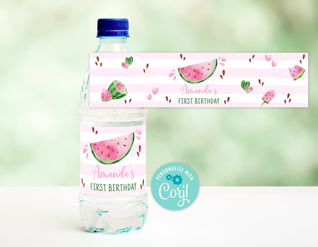 EDITABLE Watermelon Bottle Labels, One in a Melon Water Bottle Label ...