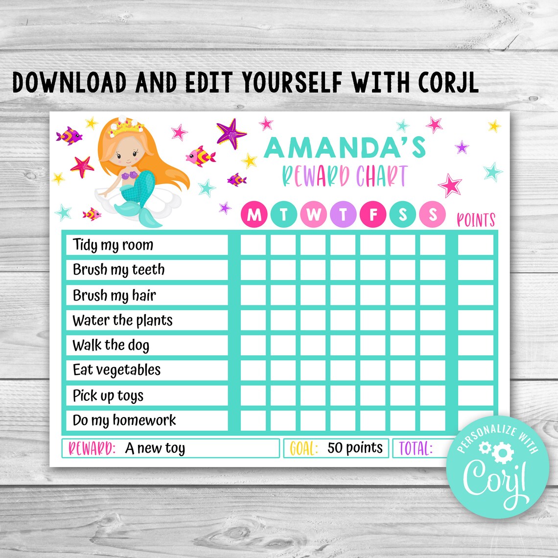 Editable Mermaid Reward Chart for Kids Mermaid Routine Chart - Etsy