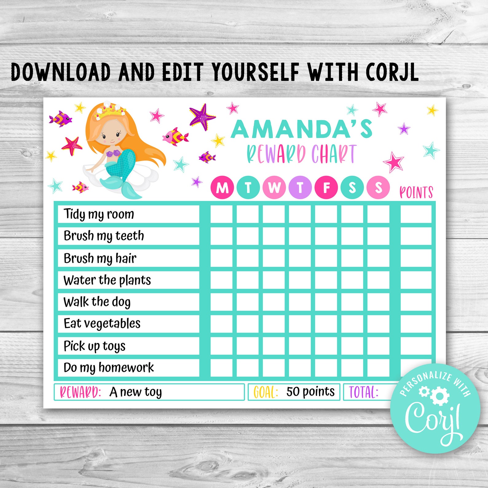 Editable Mermaid Reward Chart for Kids Mermaid Routine Chart - Etsy