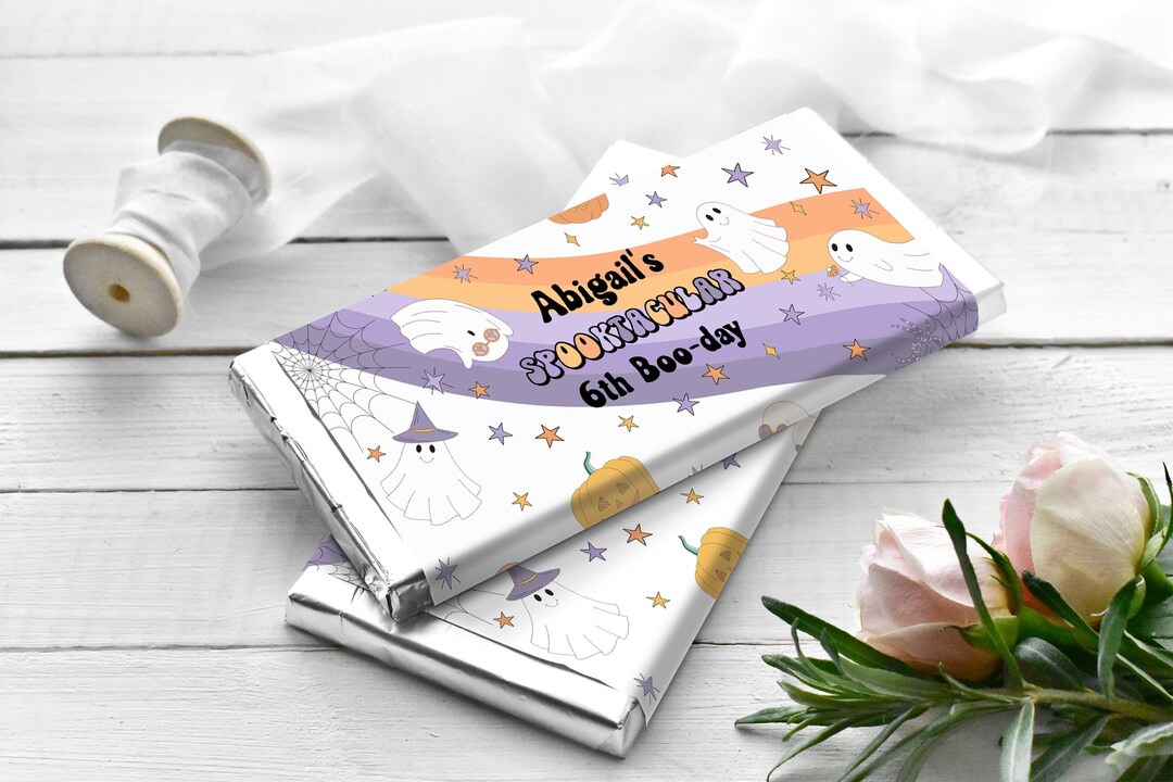 EDITABLE Spooky Halloween Ghost Birthday Chocolate Bar Wrapper Retro ...