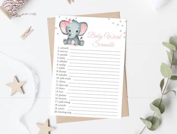 Pink Elephant Word Scramble Baby Shower Game Girl Elephant - Etsy