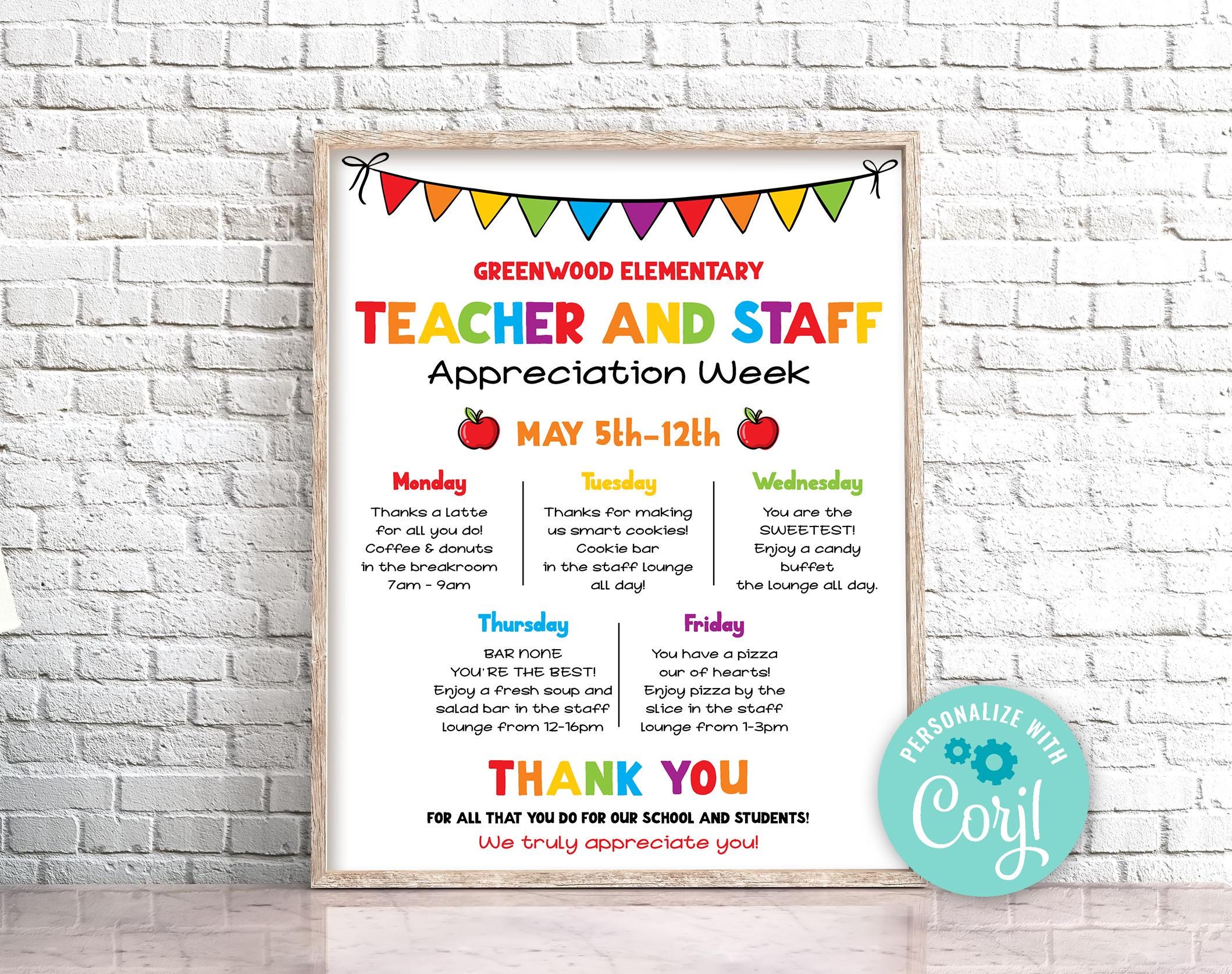 Editable Teacher Appreciation Week Itinerary Poster Teachers Staff ...