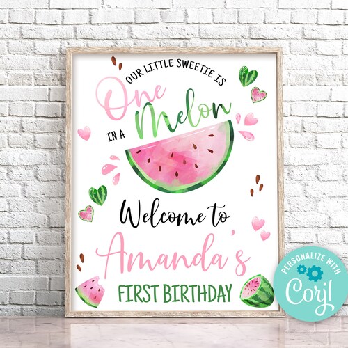 One in a Melon Sign Pink Watermelon Sign Watermelon Birthday - Etsy