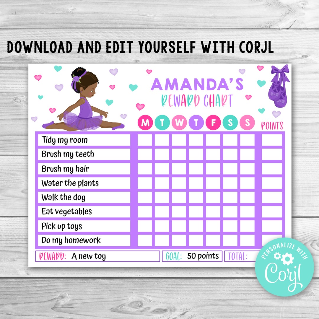 Editable Ballerina Reward Chart for Kids, Ballerina Routine Chart ...