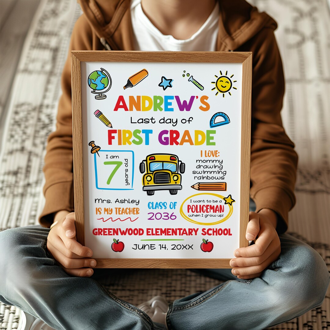 Editable Last Day of 1st Grade Sign Personalized Last Day of First ...