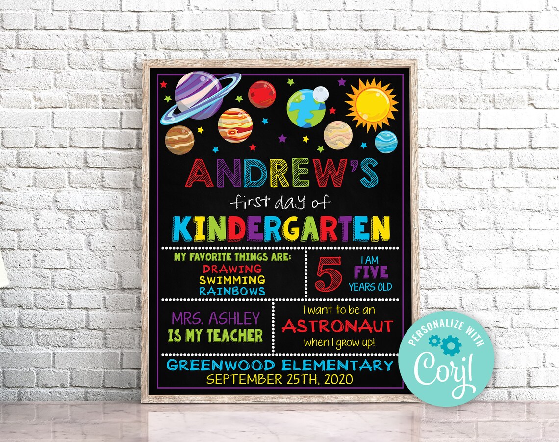 Editable First Day of Kindergarten Sign, Solar System First Day of ...