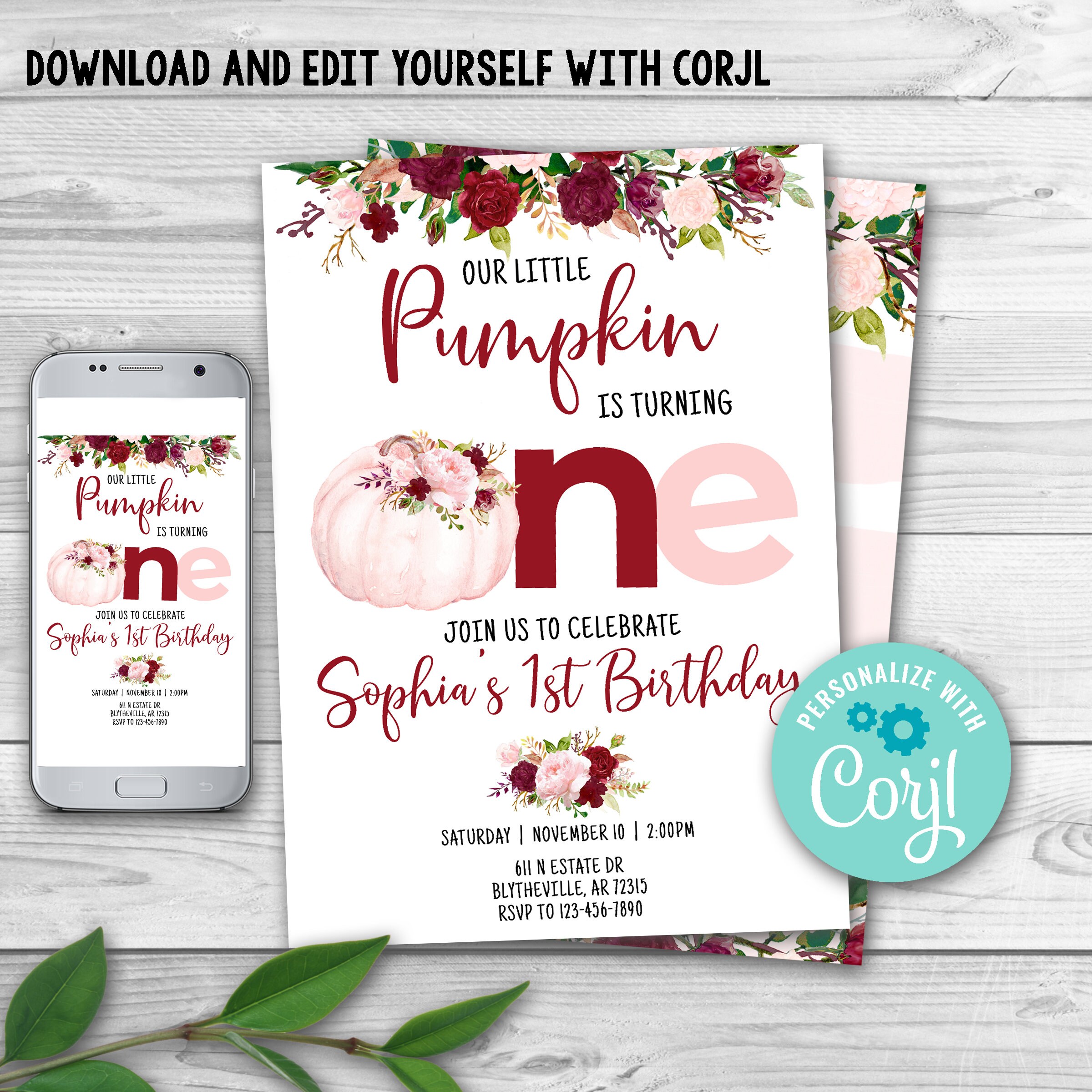 EDITABLE Pumpkin First Birthday Invitation. Little Pumpkin - Etsy