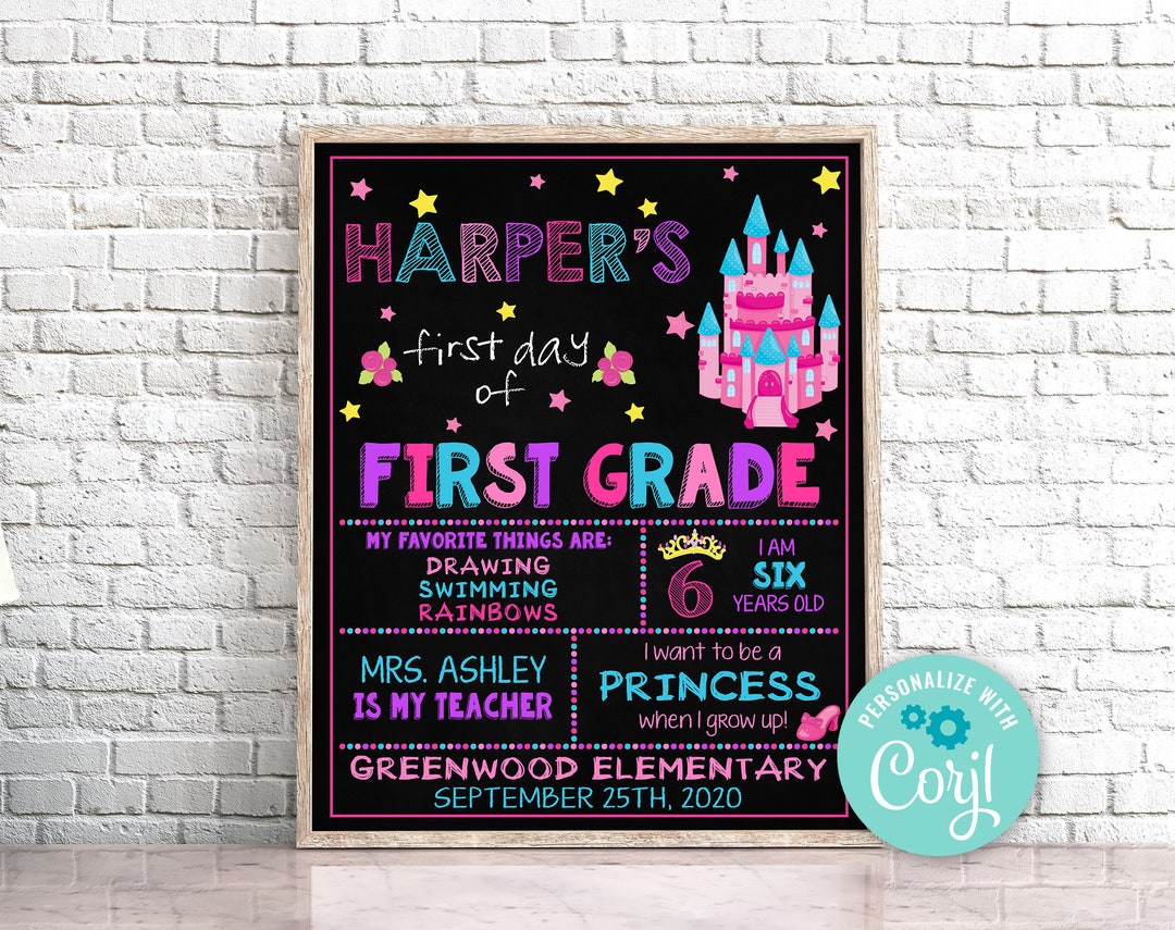 Editable First Day of 1st Grade Sign, Princess First Day of First Grade ...