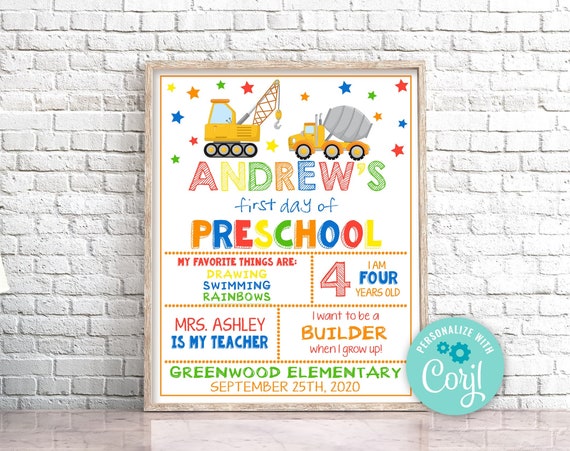 Editable First Day of Preschool Sign Dump Truck First Day of - Etsy