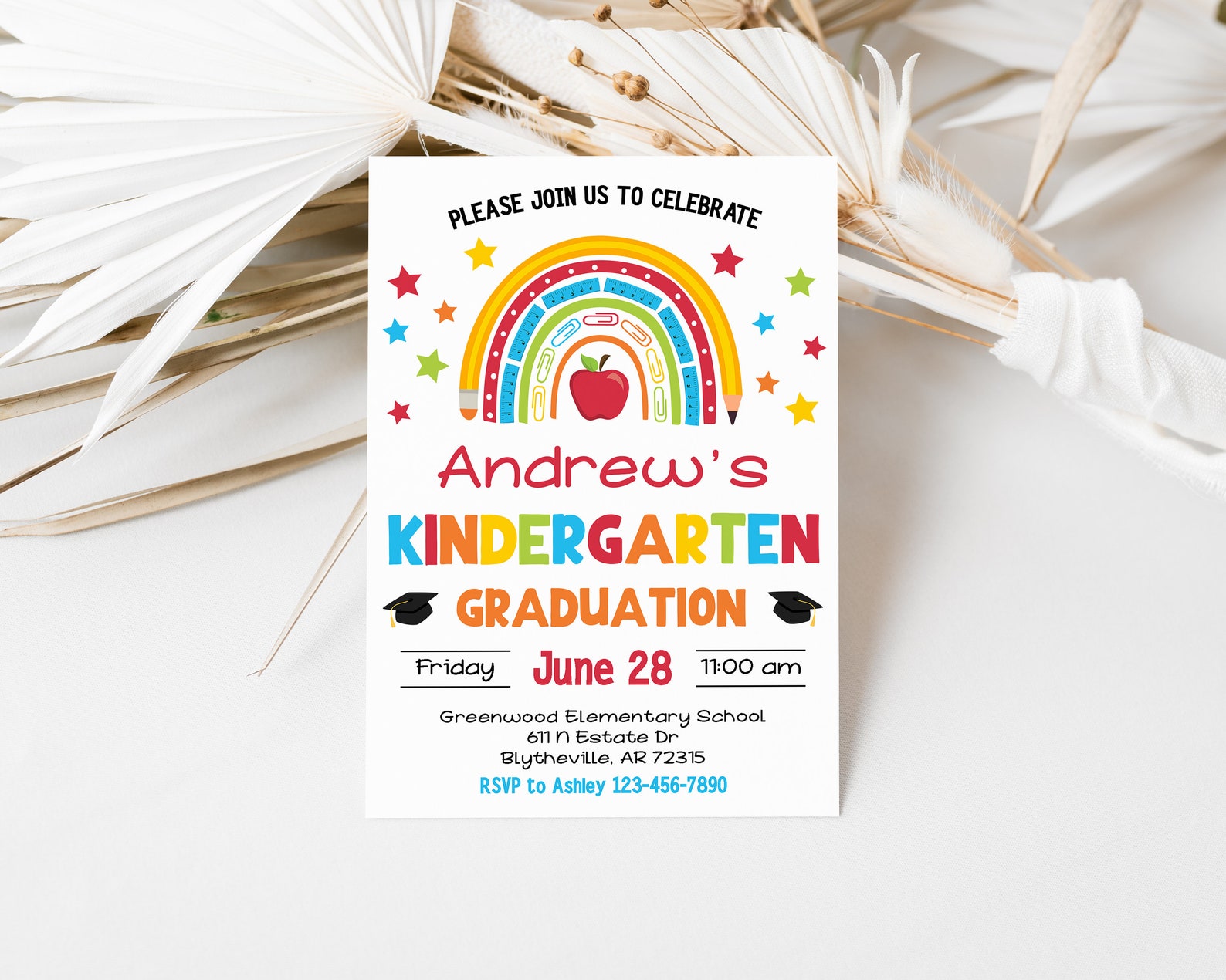 Editable Kindergarten Graduation Invitation Graduation Party Invitation ...