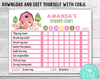 Editable Farm Animals Reward Chart for Kids, Boy Farm Routine Chart ...