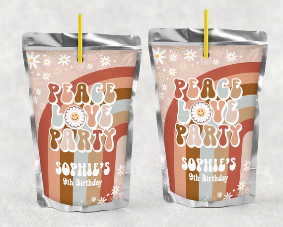 EDITABLE Groovy Juice Labels Rainbow Peace Love Party Juice | Etsy