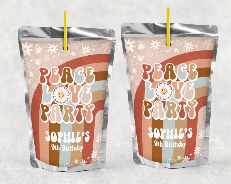 EDITABLE Groovy Juice Labels Rainbow Peace Love Party Juice | Etsy