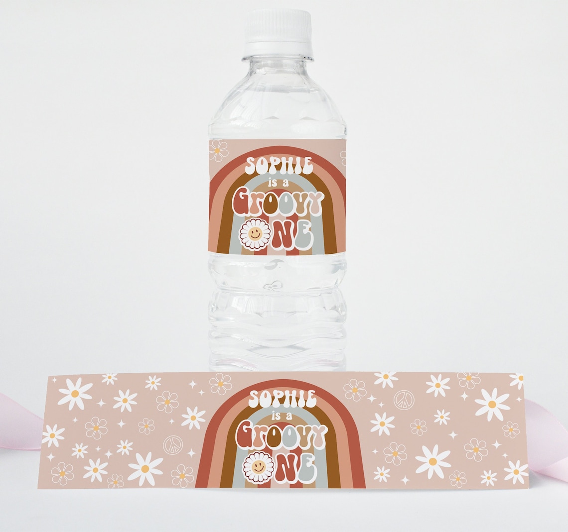 EDITABLE Groovy One Bottle Label Daisy Hippie 70's Retro Groovy ...