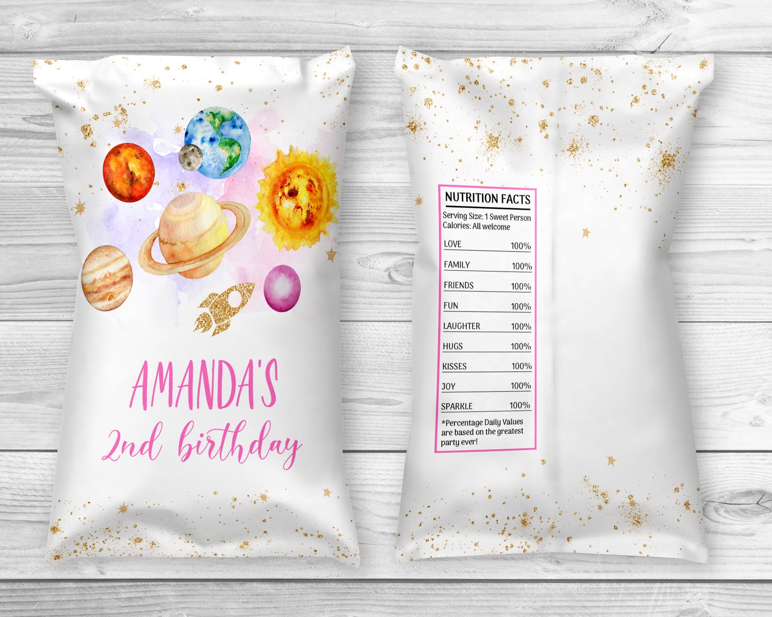 EDITABLE Outer Space Chip Bag Wrapper Labels First Trip Around the Sun ...