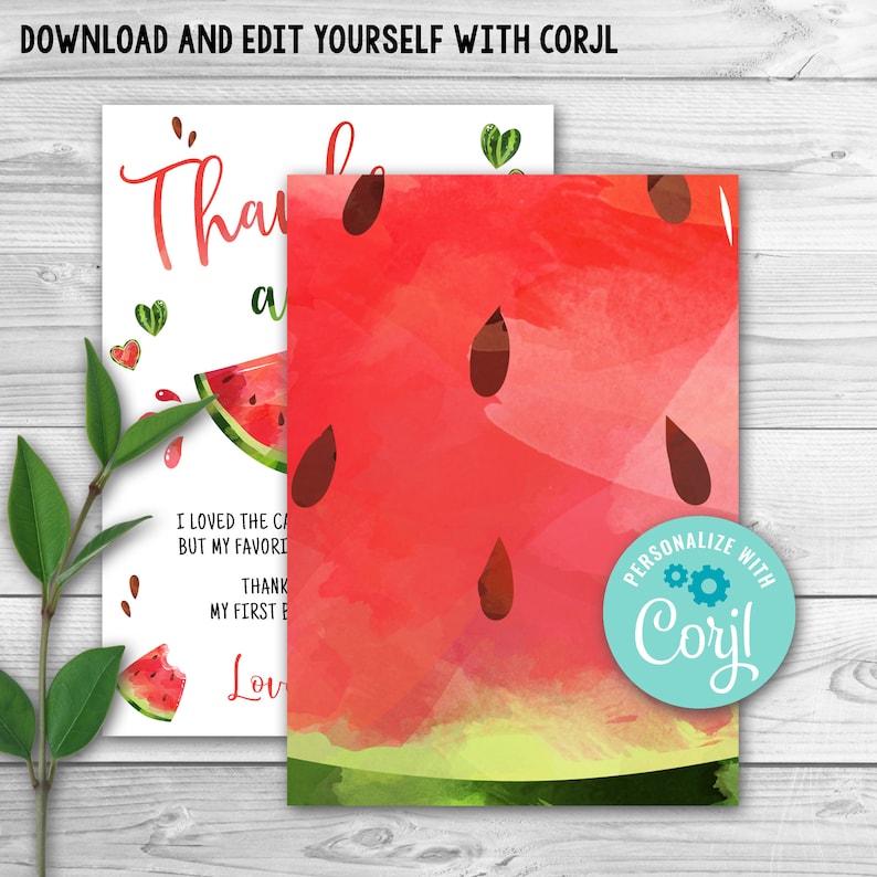 Editable Watermelon Thank You Card, Thanks a Melon Thank You Card, One ...