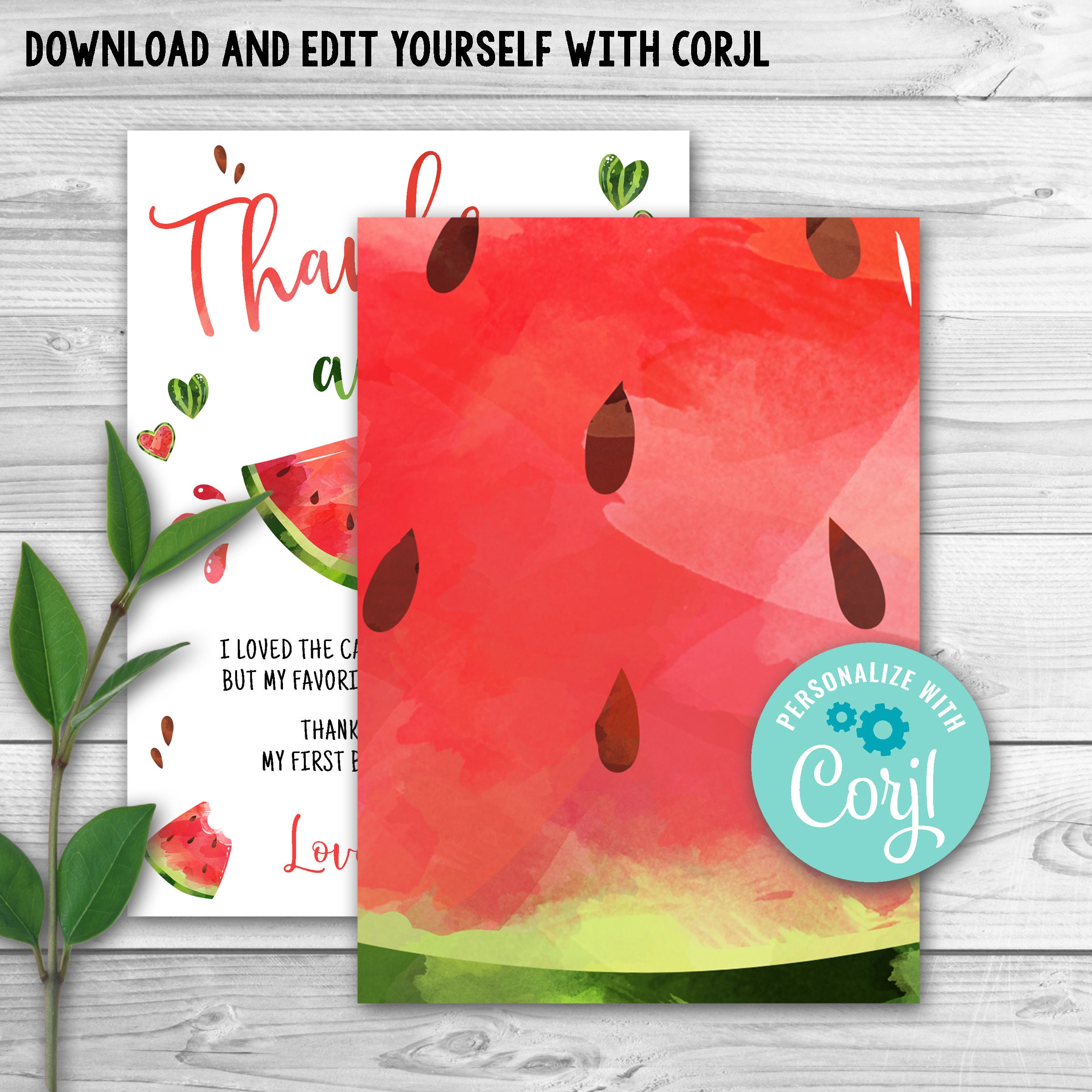Editable Watermelon Thank You Card, Thanks a Melon Thank You Card, One ...