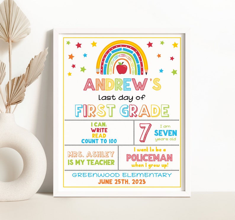 Editable Last Day of First Grade Sign Personalized School Supply ...