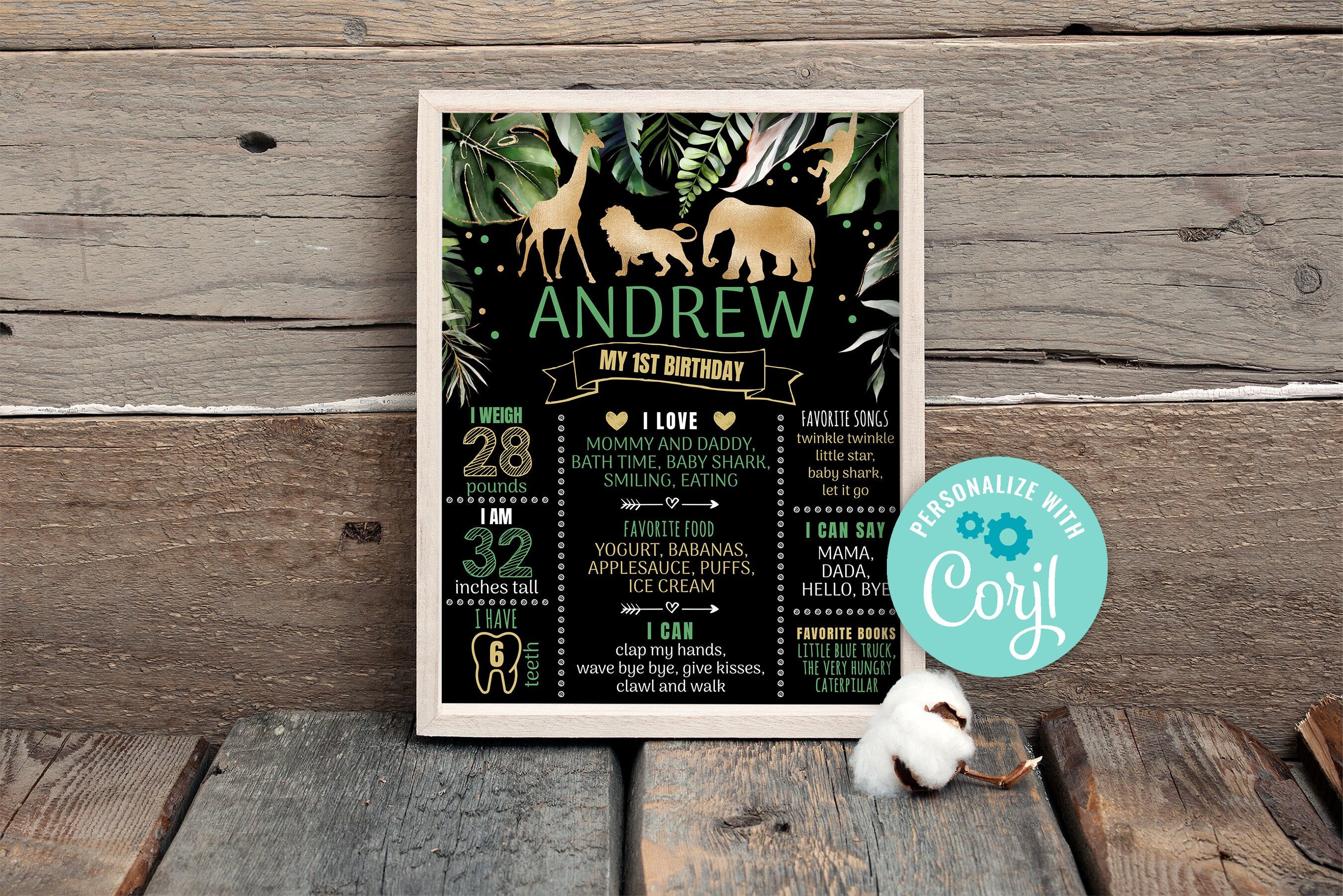 Editable Jungle Gold Milestone Birthday Poster Chalk Safari - Etsy