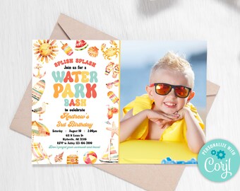 Editable Water Park Birthday Party Invitation Tropical Splish Splash Pool Party Invite Girly ...