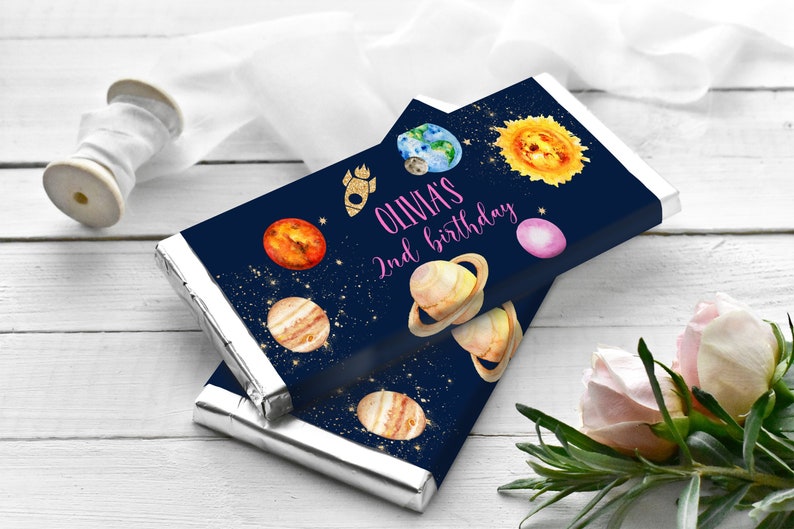 EDITABLE Outer Space Chocolate Bar Wrapper Planets Galaxy Birthday ...