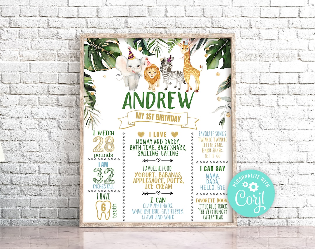 Editable Jungle Animals Milestone Birthday Poster, Safari Animals ...