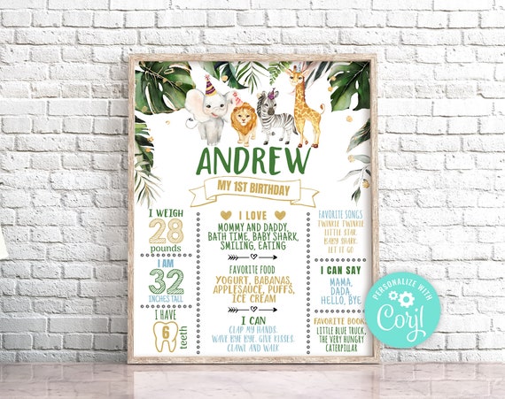 Editable Jungle Animals Milestone Birthday Poster Safari | Etsy Australia