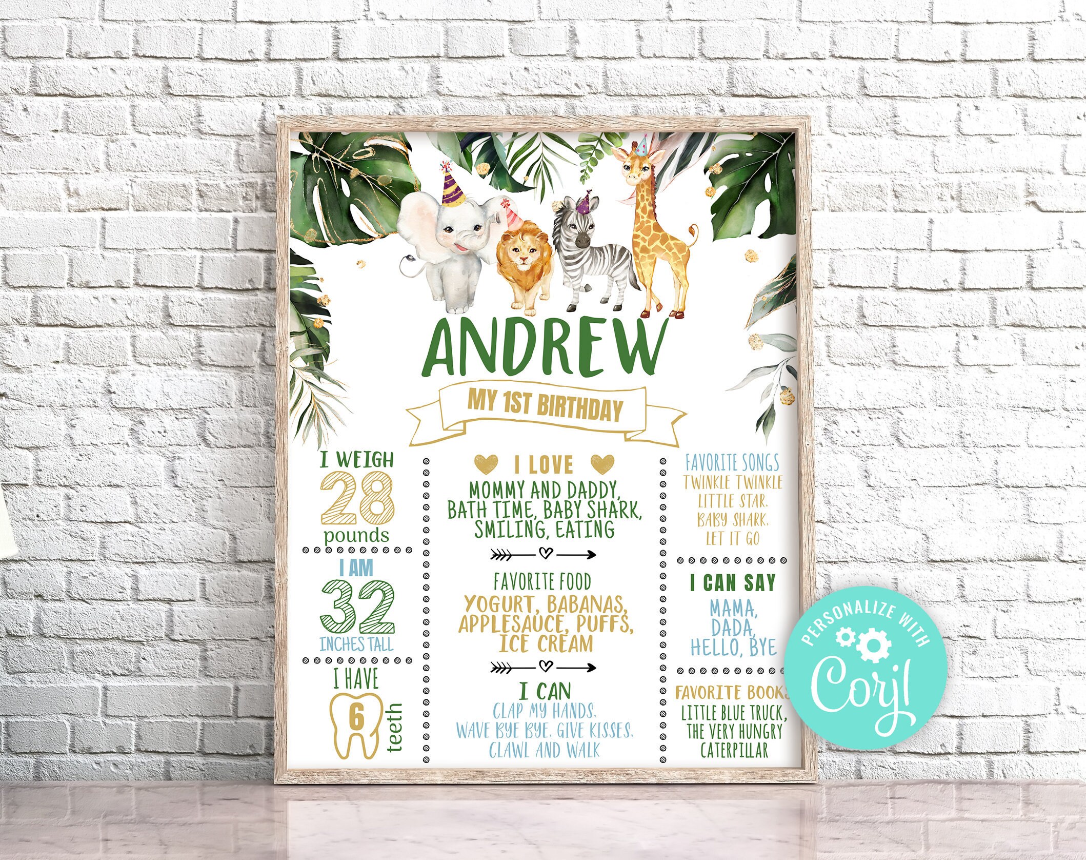Editable Jungle Animals Milestone Birthday Poster Safari | Etsy