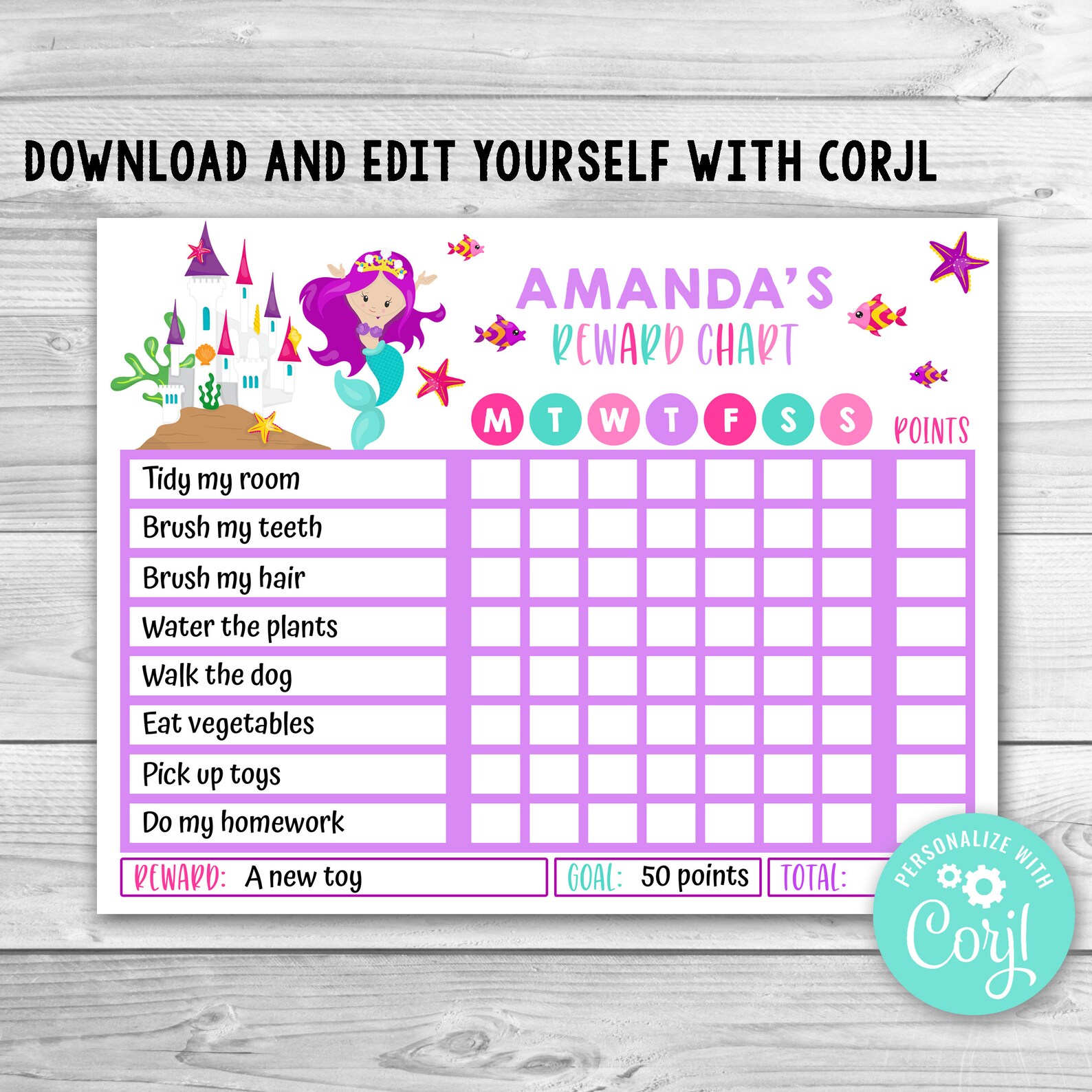Editable Mermaid Reward Chart for Kids Mermaid Routine Chart - Etsy