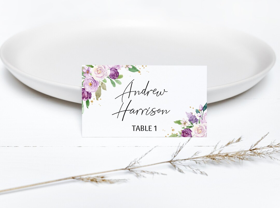 EDITABLE Purple Floral Place Card Lavender Floral Table Name Card Lilac ...