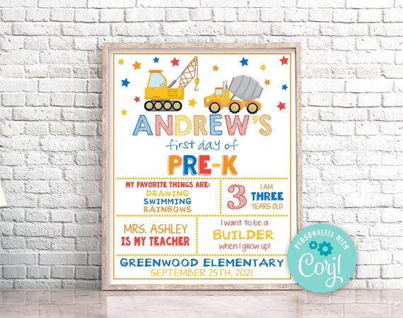 Editable First Day of Pre-k Sign Dump Truck First Day of - Etsy