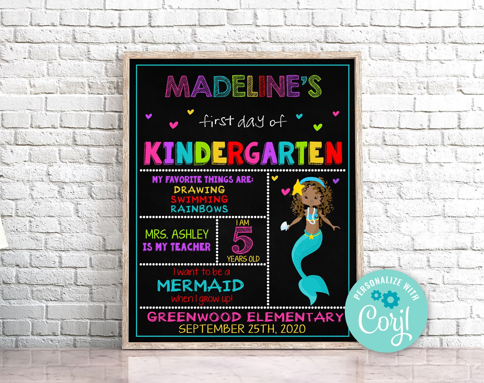 Editable First Day of Kindergarten Sign Mermaid First Day of - Etsy
