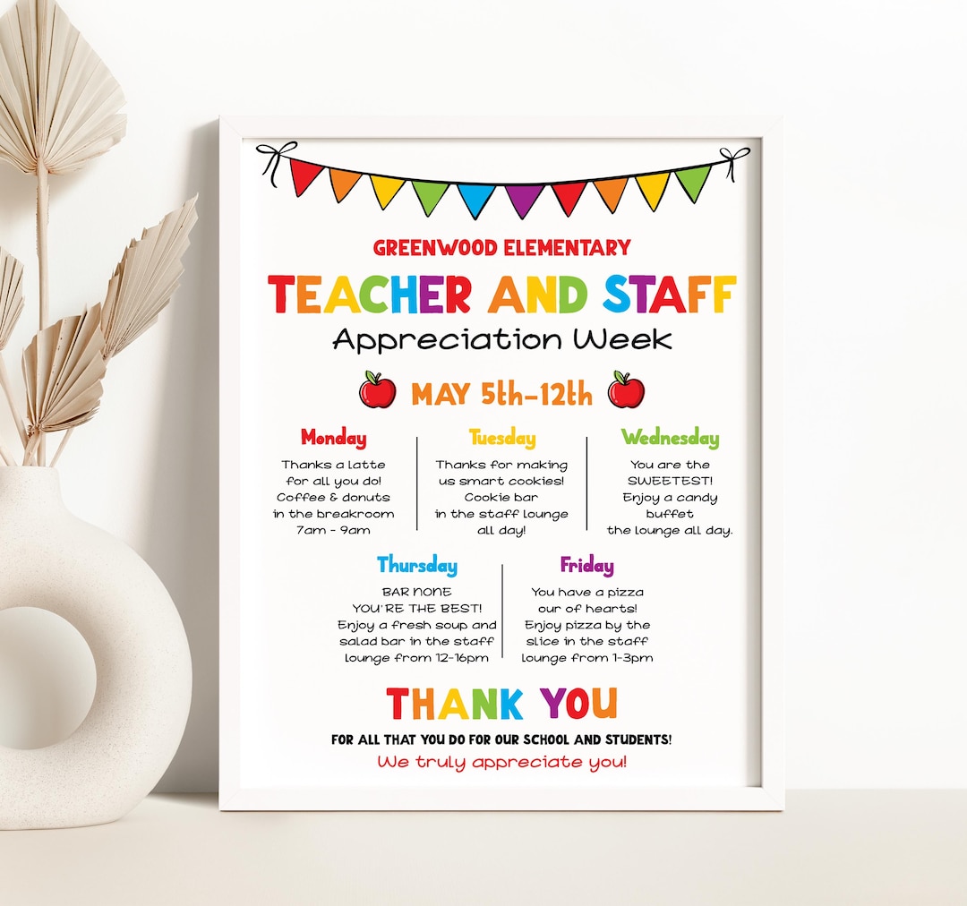 Editable Teacher Appreciation Week Itinerary Poster Teachers Staff ...