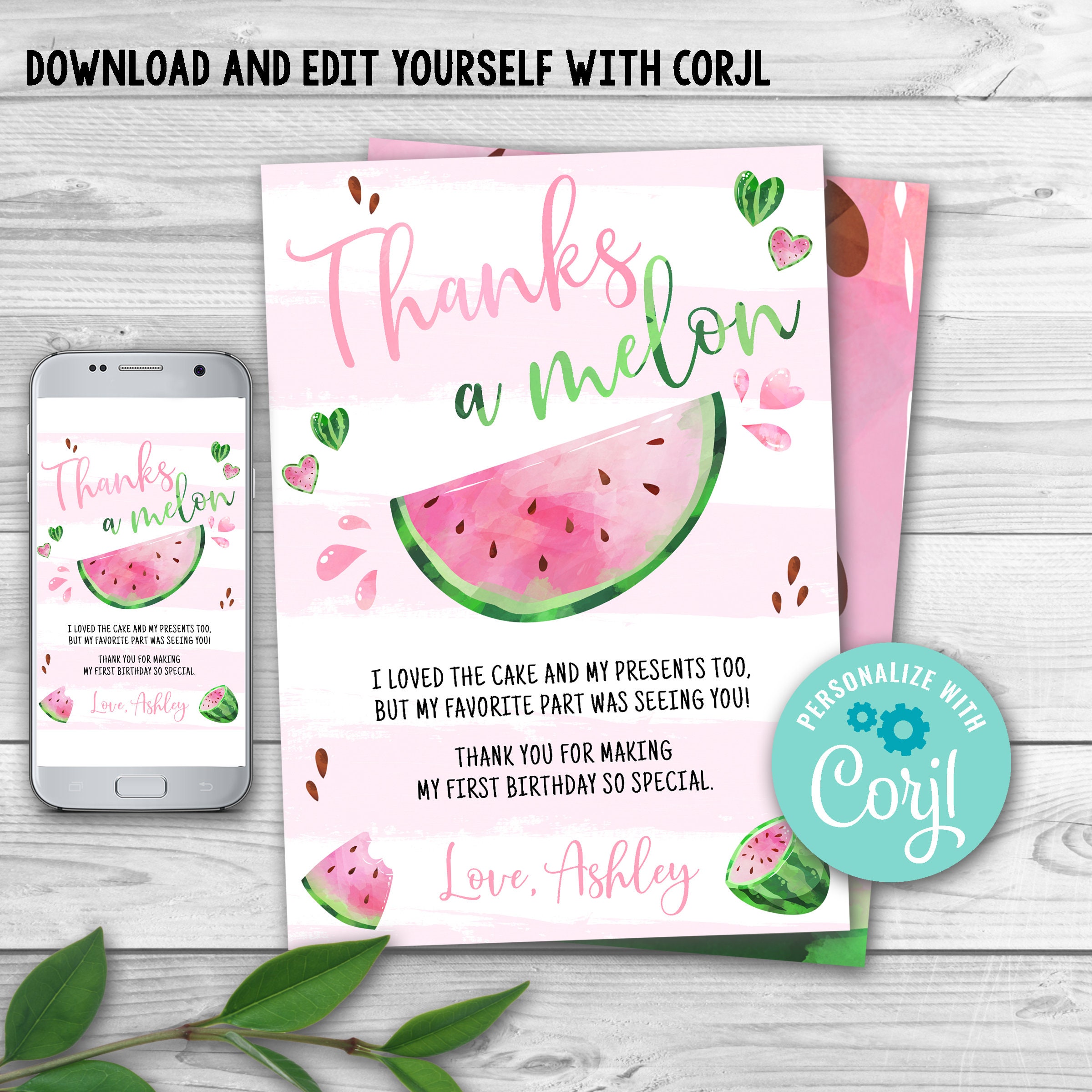 Editable Watermelon Thank You Card, Thanks a Melon Thank You Card, One ...