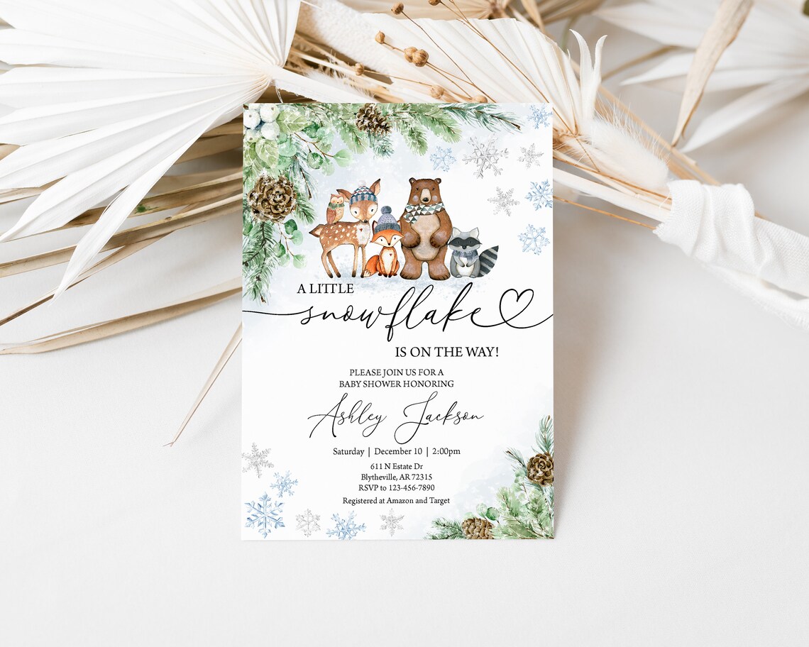 Editable Winter Woodland Animals Baby Shower Invitation Little - Etsy