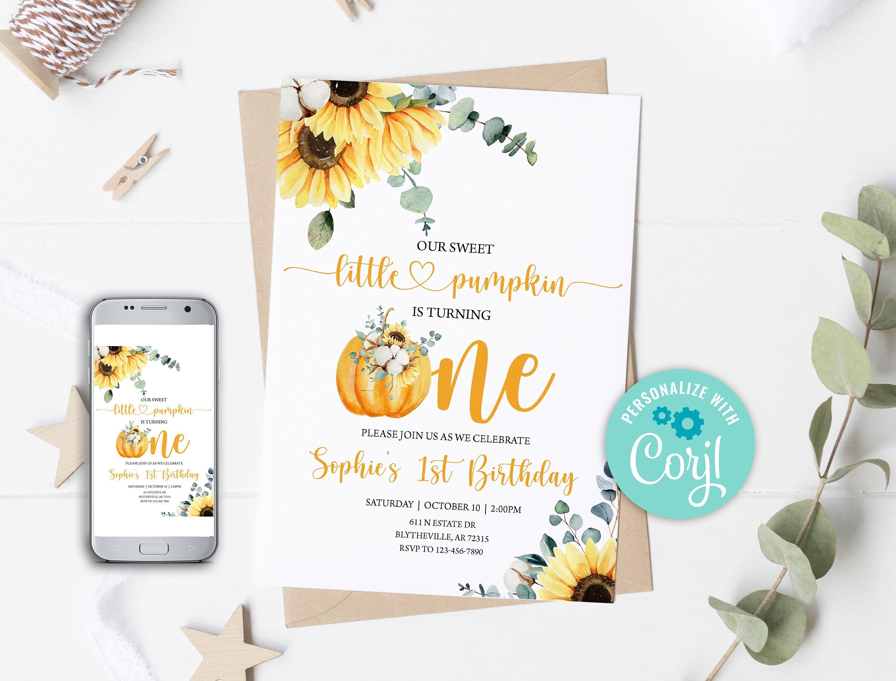 EDITABLE Pumpkin First Birthday Invitation Little Pumpkin - Etsy