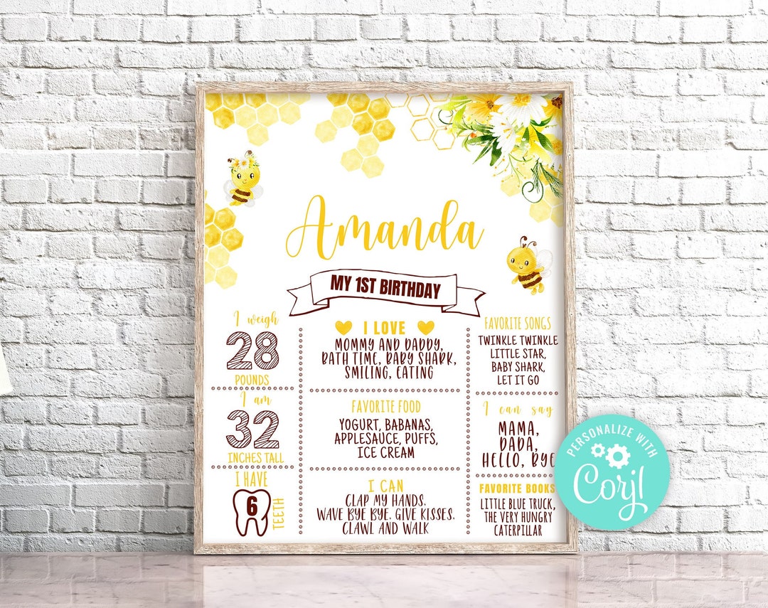 Editable Bee Milestone Birthday Poster Bumble Bee First Birthday Sign ...