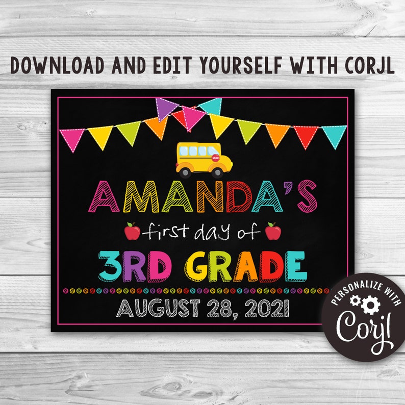 Editable First Day of Third Grade Sign First Day of School - Etsy