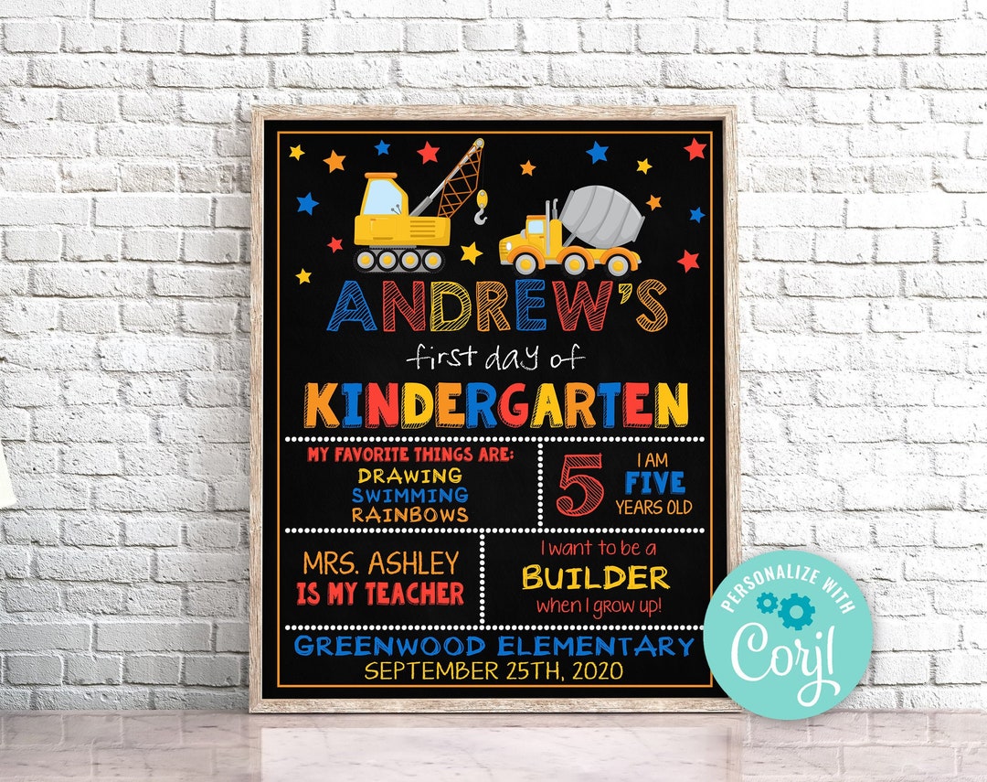 Editable First Day of Kindergarten Sign, Dump Truck First Day of School ...