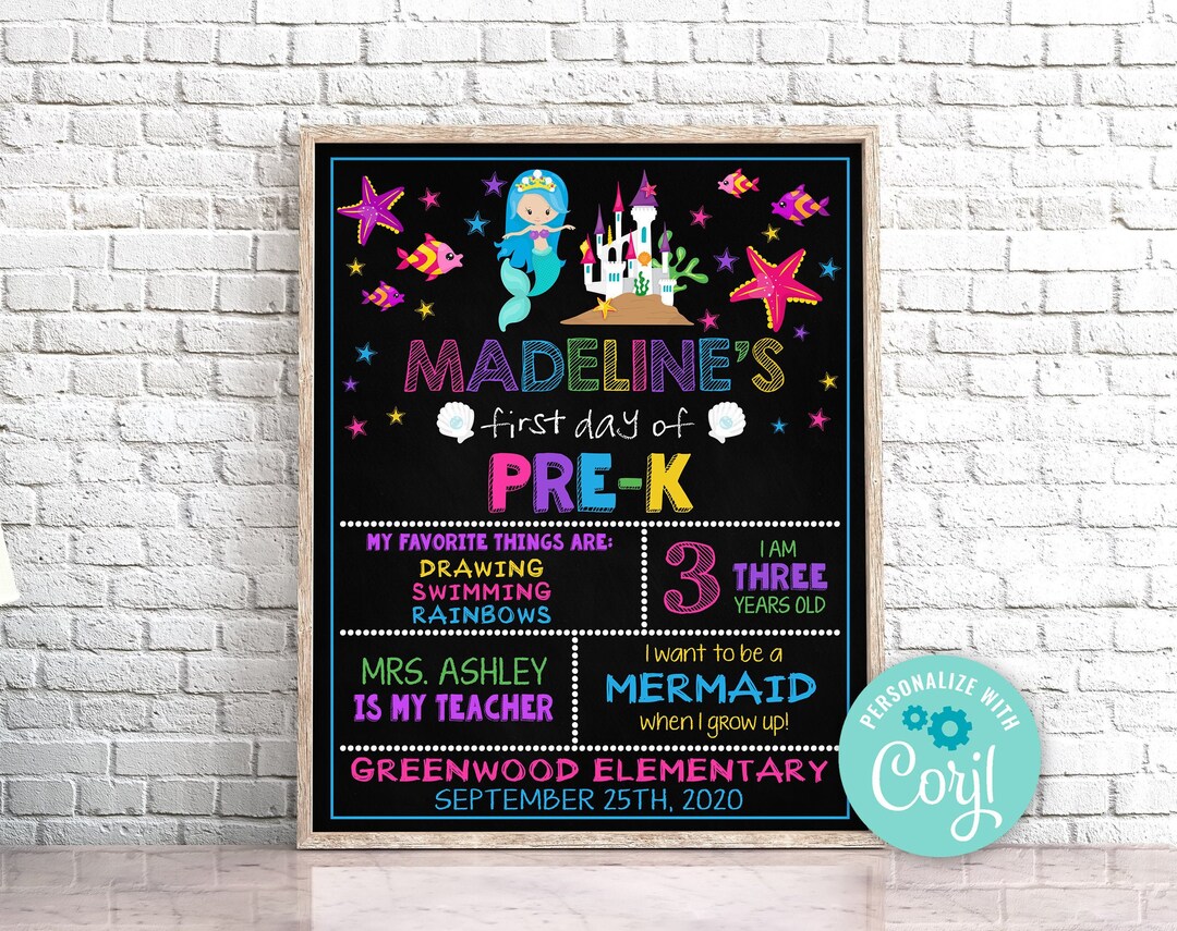 Editable First Day of Pre-k Sign, Mermaid First Day of School Sign ...