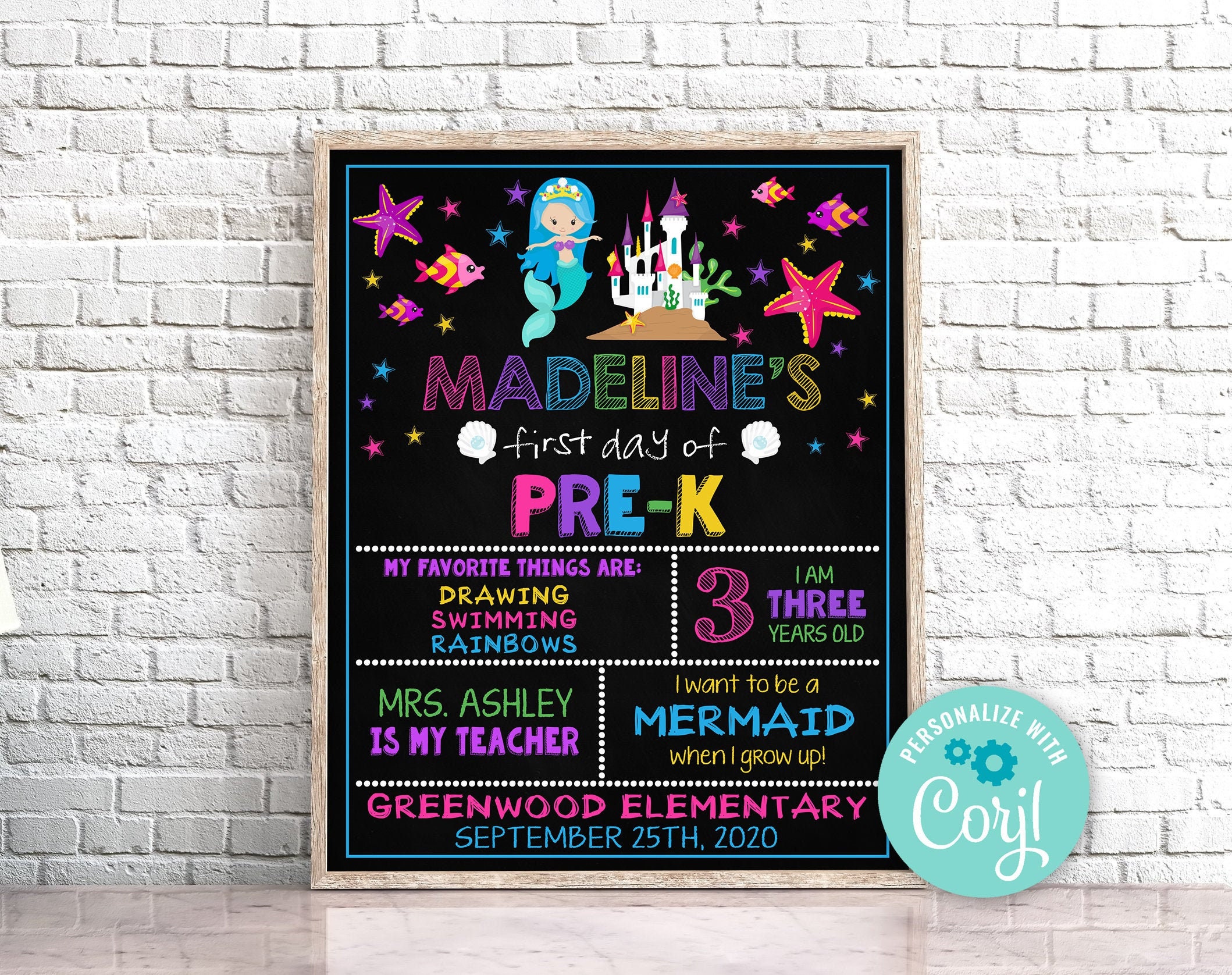 Editable First Day of Pre-k Sign, Mermaid First Day of School Sign ...