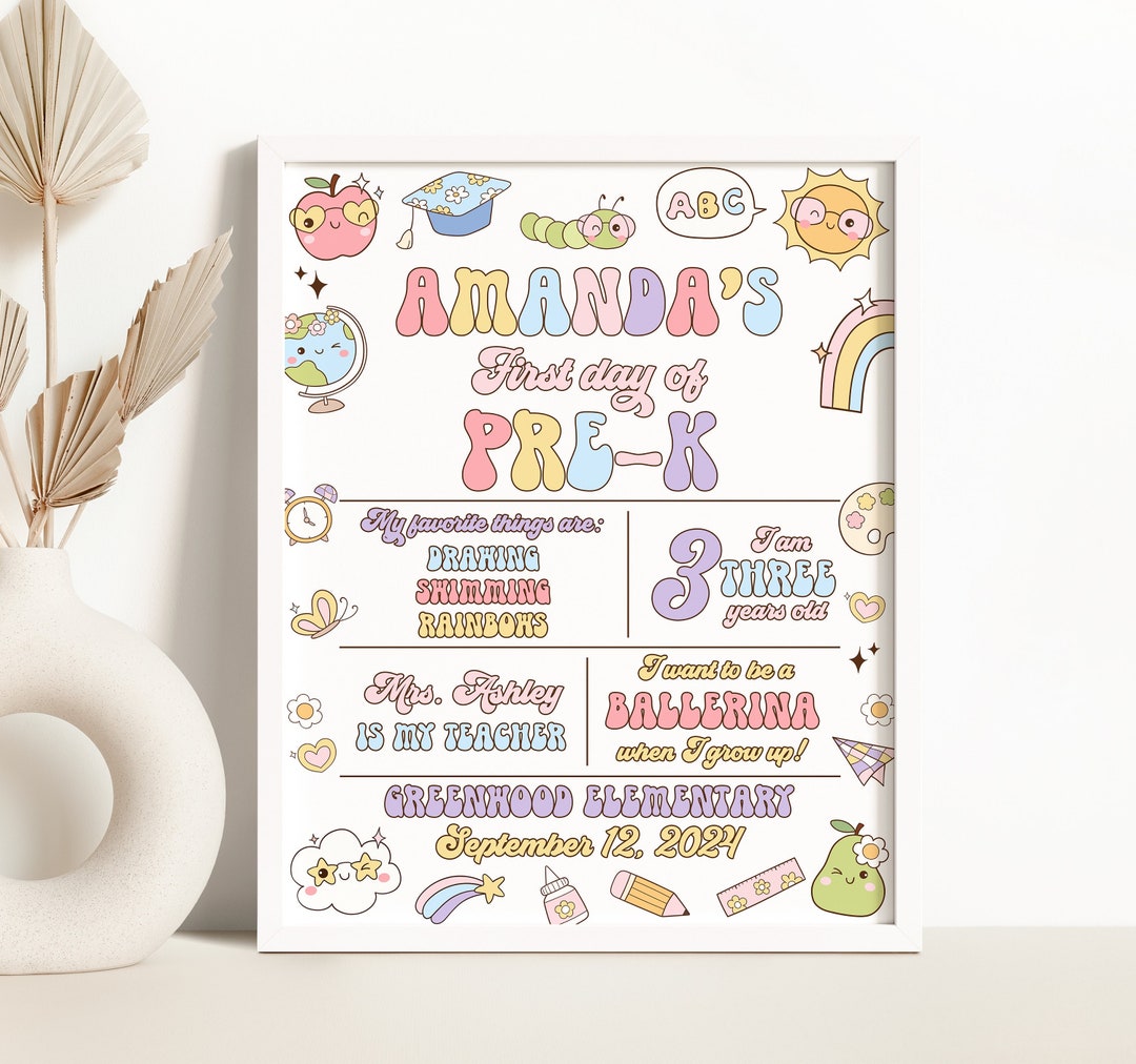 Editable First Day of Pre-k Sign Groovy First Day of School Sign Retro ...