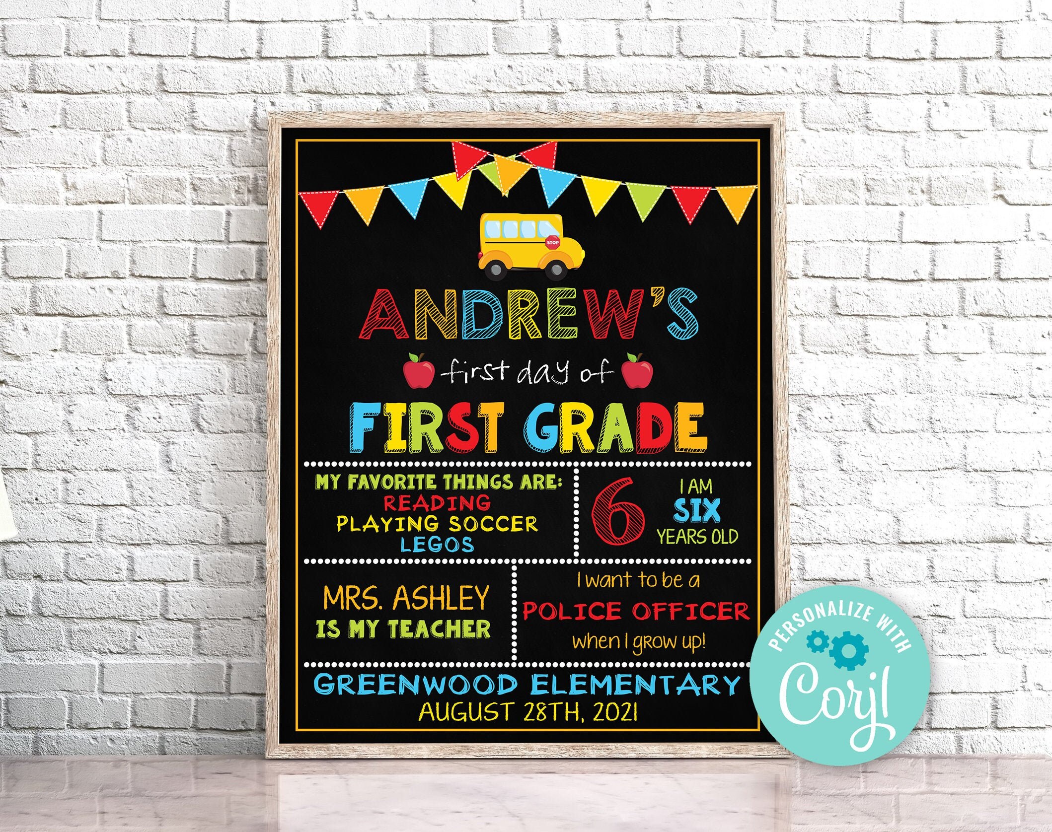 Editable First Day of First Grade Sign Personalized First Day of School ...